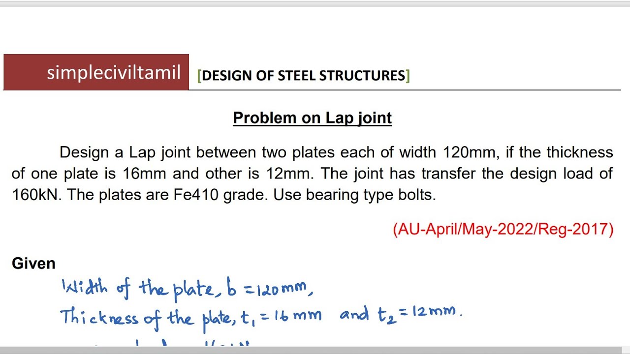 Design of lap joint in bolted connection in steel structures - YouTube