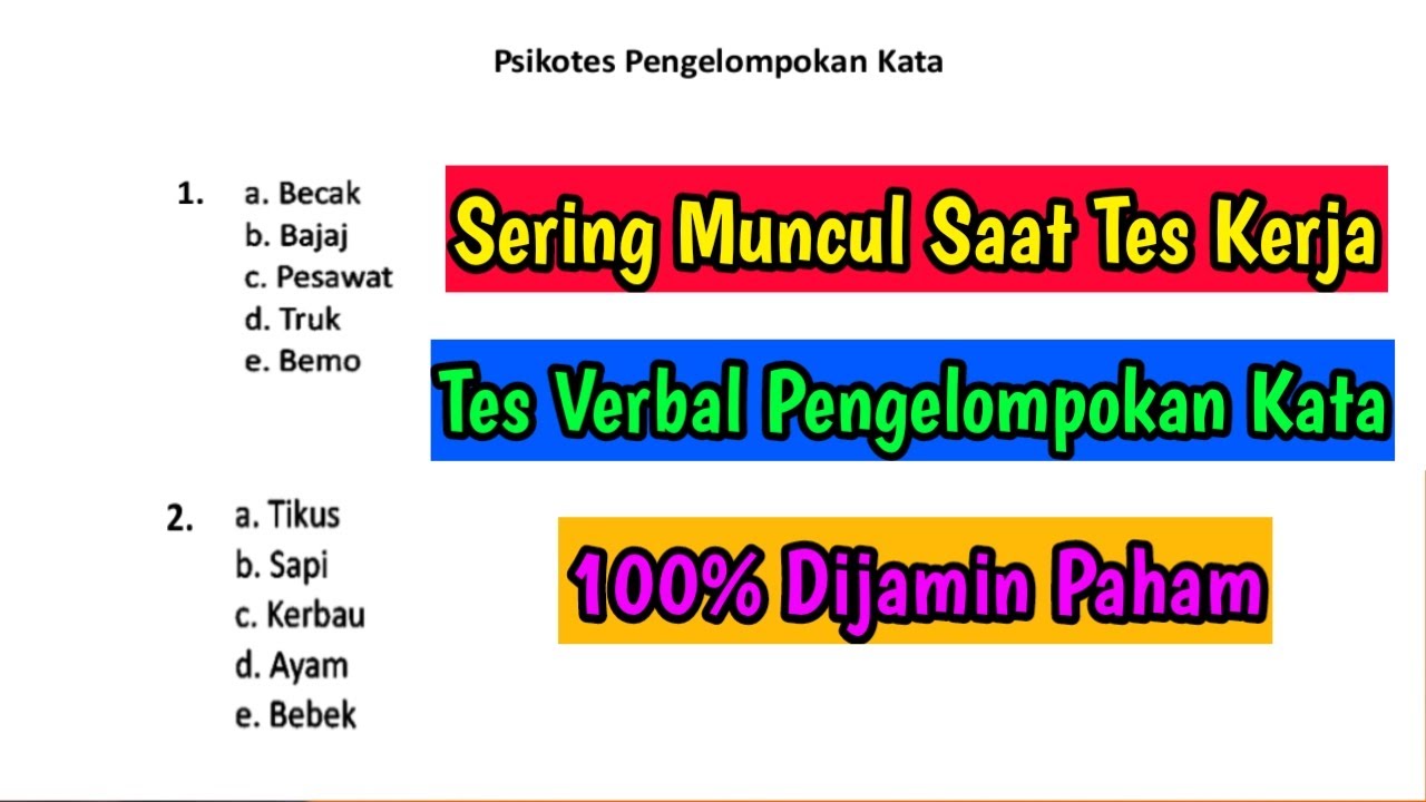 Tes Verbal Psikotes | Pengelompokan Kata - YouTube