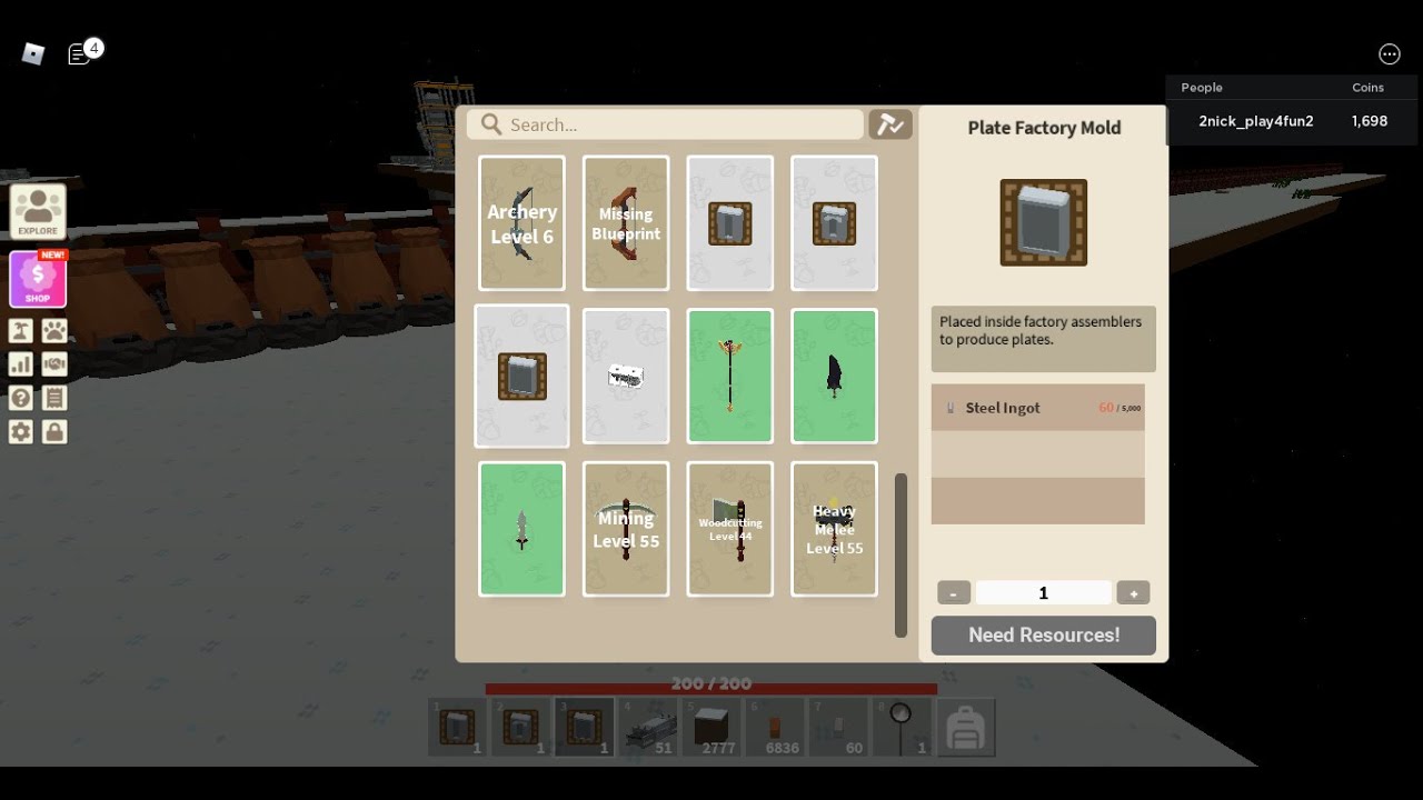 How To Get Plate Factory Mold? [5000 Steel Ingot!] in Roblox : Islands ...