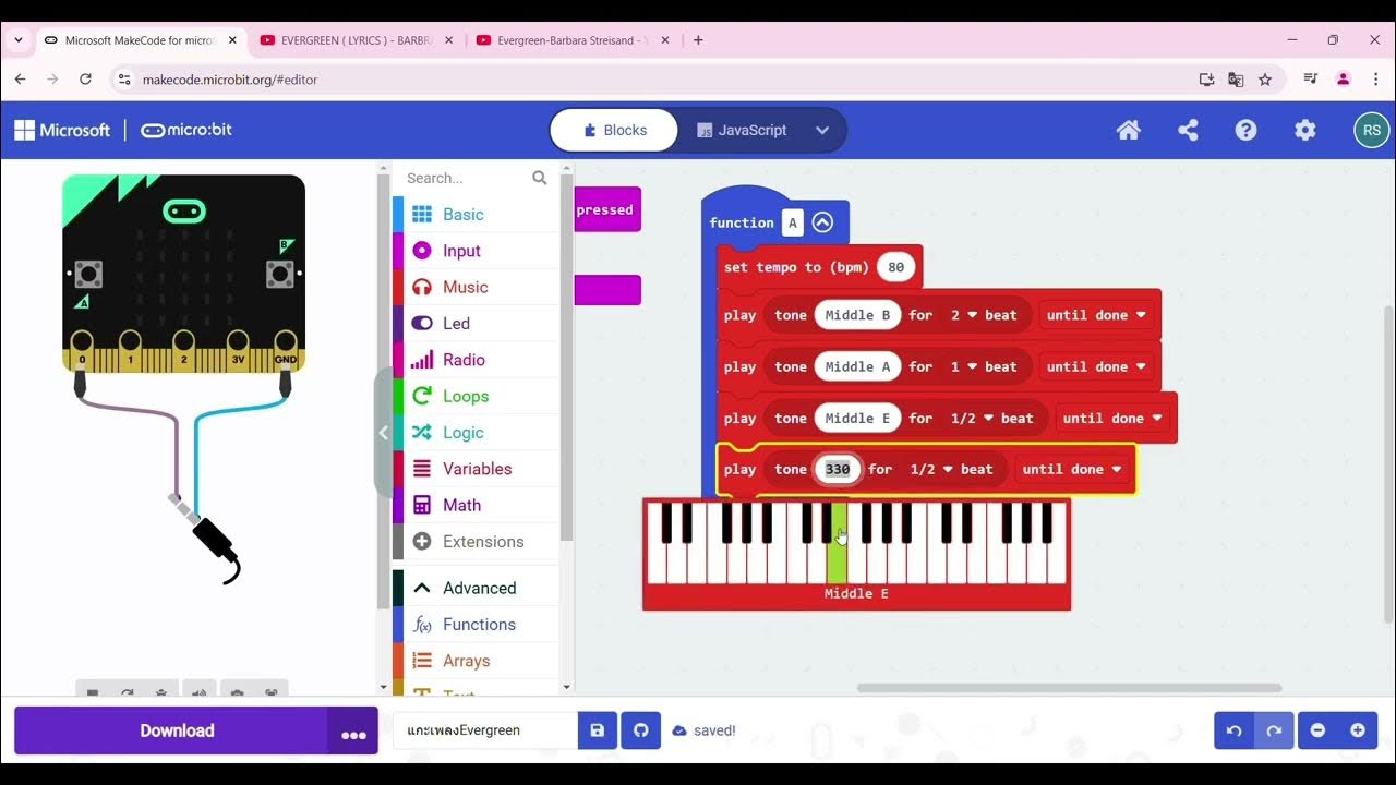 project microbit on music (ever green) - YouTube