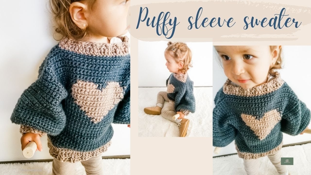 PUFFY SLEEVES TODDLER CROCHET SWEATER WITH LARGE HEART - SIZE 1T - 3T ...