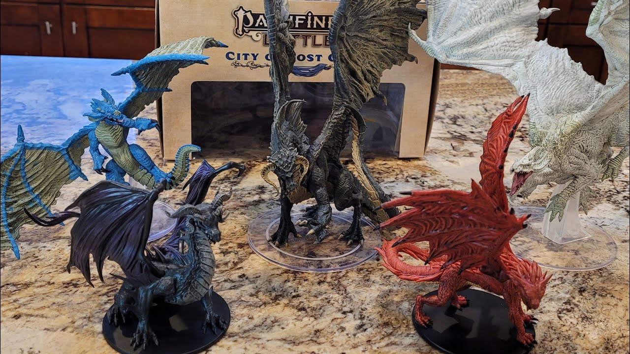 D&D minis Pathfinder Battles Adult Red and Black Dragons - YouTube