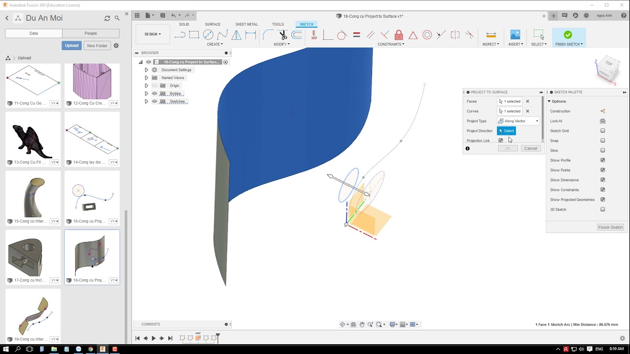 Tự Học Autodesk Fusion 360- Bài 26 -Công cụ Project to Surface ...