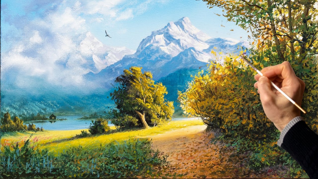 Oil Painting Landscape 🍂 Autumn Dawn / Satisfying Art / Easy Drawing ...