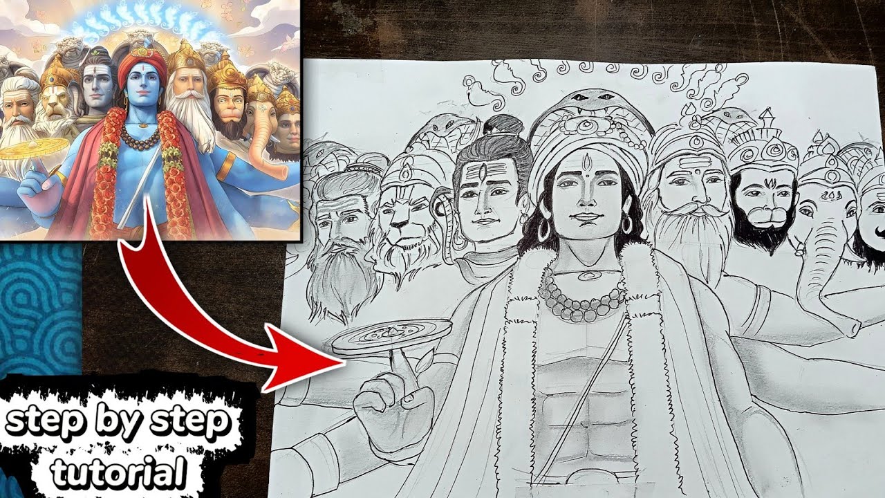Dashavatar Vishnu 💙🌌Drawing/ Kurukshetra Mahabharat Krishna🦚 Vishwaroop ...