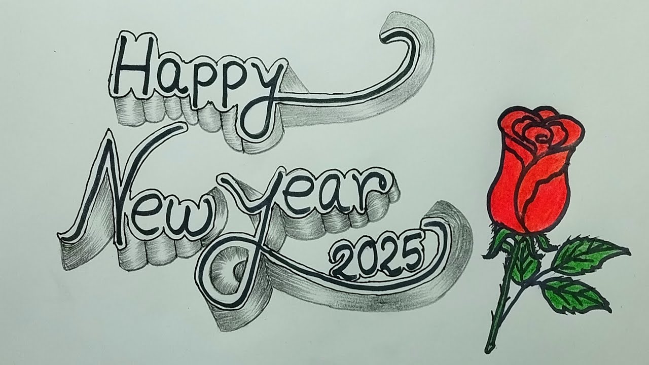 Happy New Year 2025 3D drawing with pencil colour /Happy New Year 2025 ...