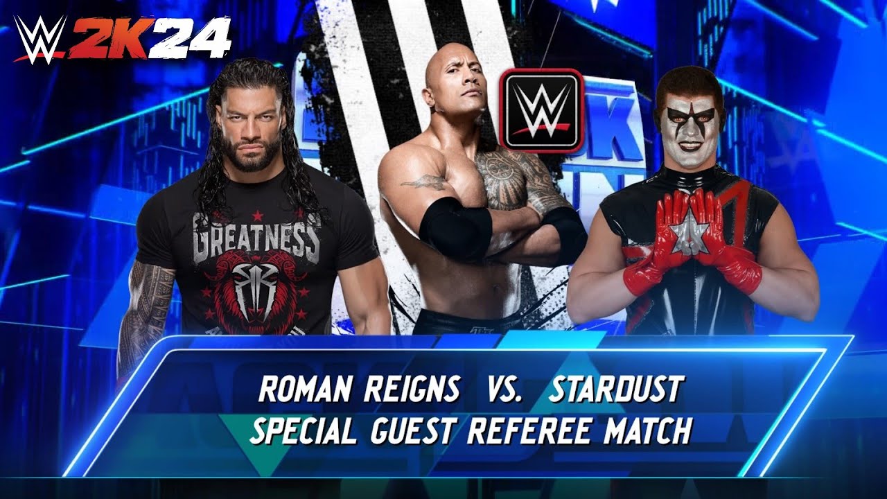 WWE FULL MATCH - The Rock (Referee), Roman Reigns VS. Stardust - WWE 2K24 Gameplay PS4 - YouTube