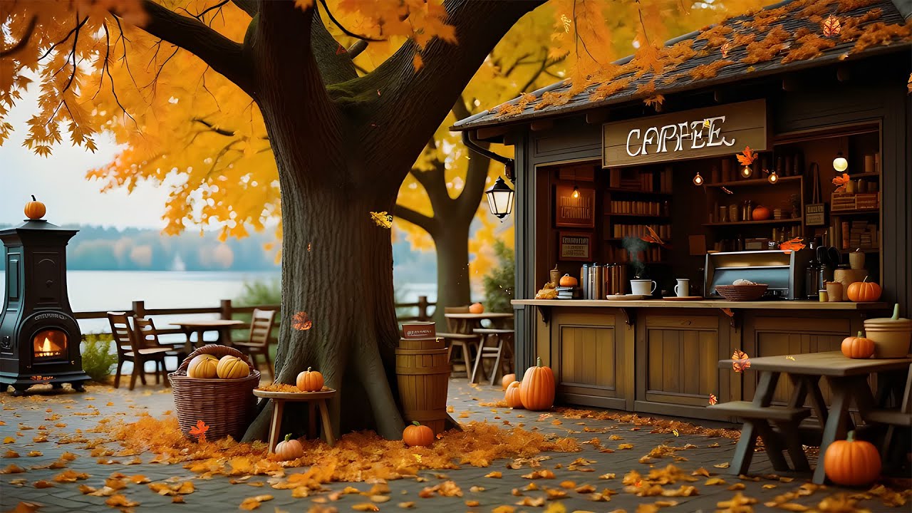 Cozy Fall Coffee Shop Ambience 🍂 Jazz Relaxing Music ~ Warm Jazz ...