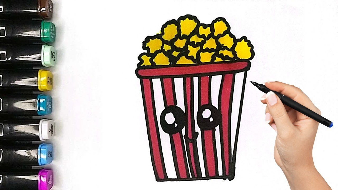 How to Draw a Cute Popcorn |Very Easy Drawing | Drawing and Coloring ...