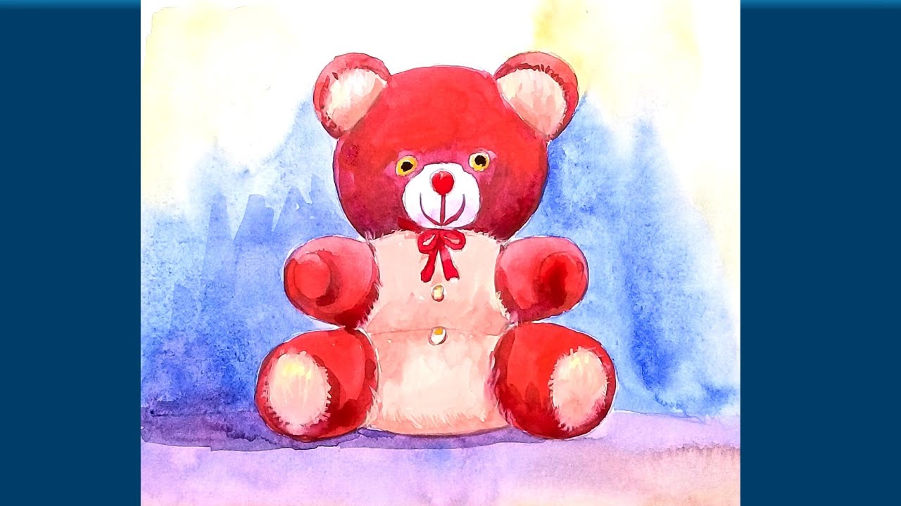 Cute teddy bear drawing step by step with watercolour/Teddy bear ...