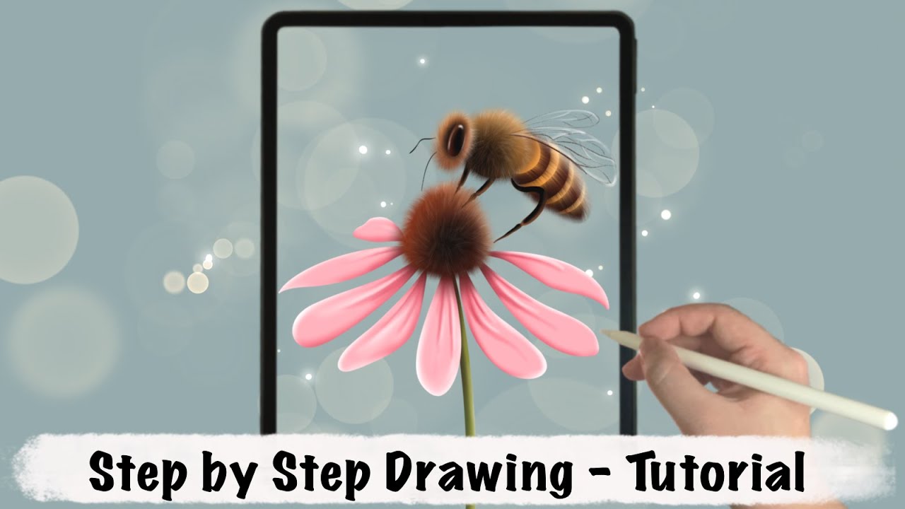Bee & Flower iPad Procreate Drawing - Step by Step Drawing Tutorial ...