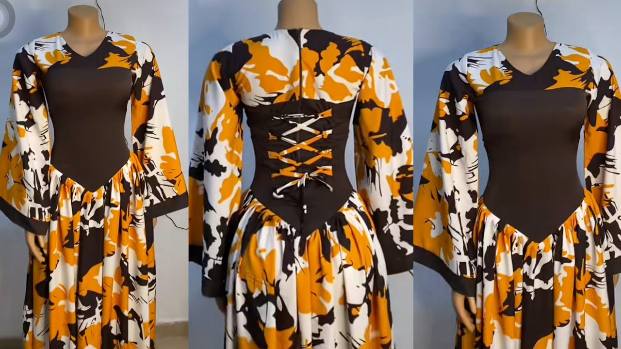 How to Cut a Stylish Basque Gathers Gown with Lacing Bar and a Zipper ...