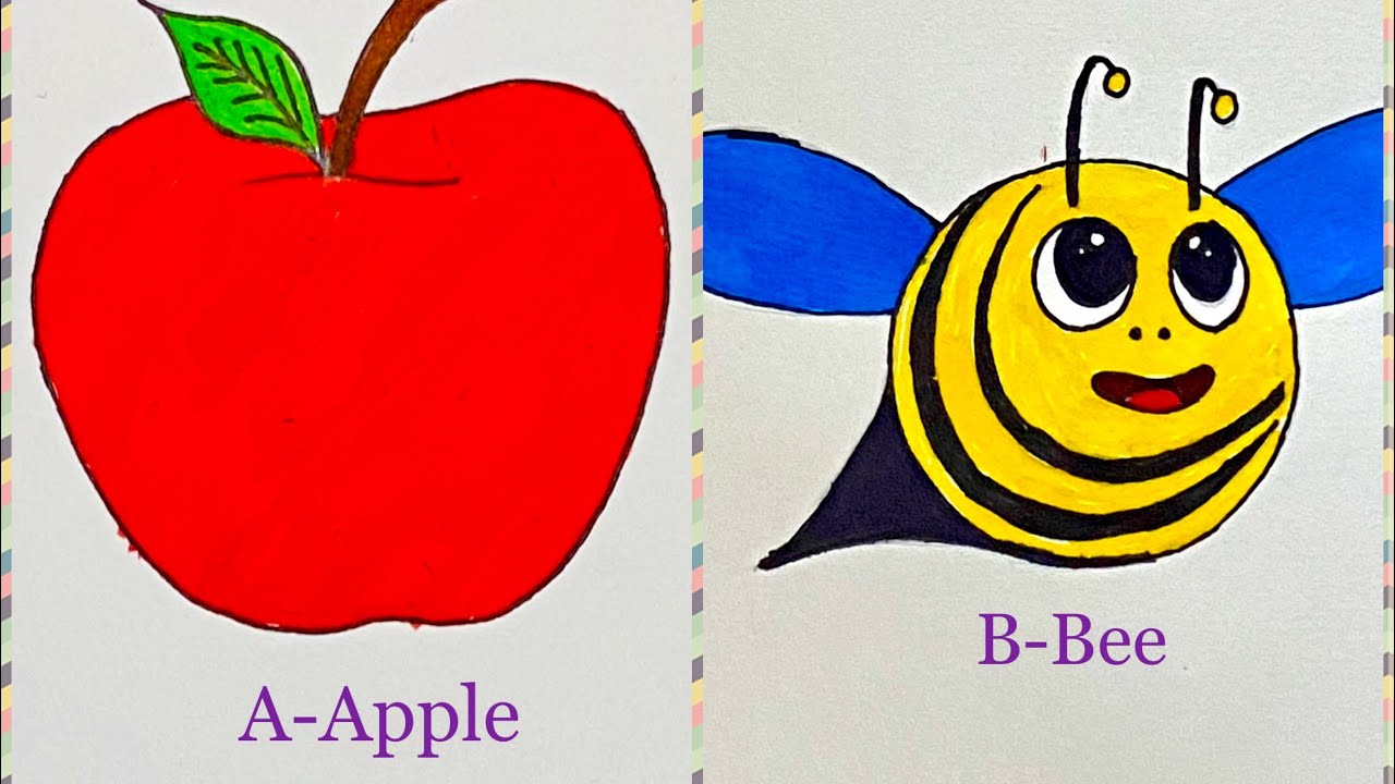 How to draw an Apple and a Bee/ A for Apple , B for Bee/ Easy Alphabet ...