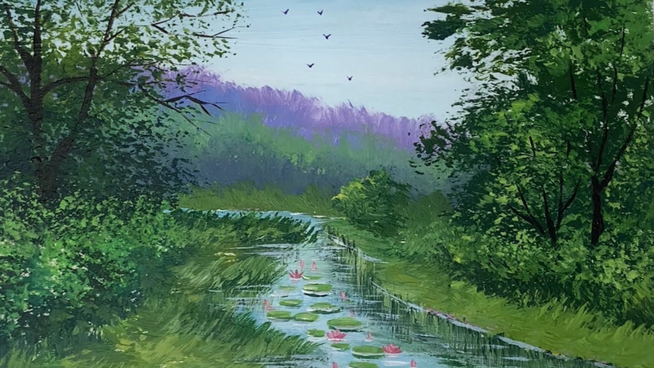 How To Paint A River Landscape | Painting Ideas Scenery | Acrylic ...