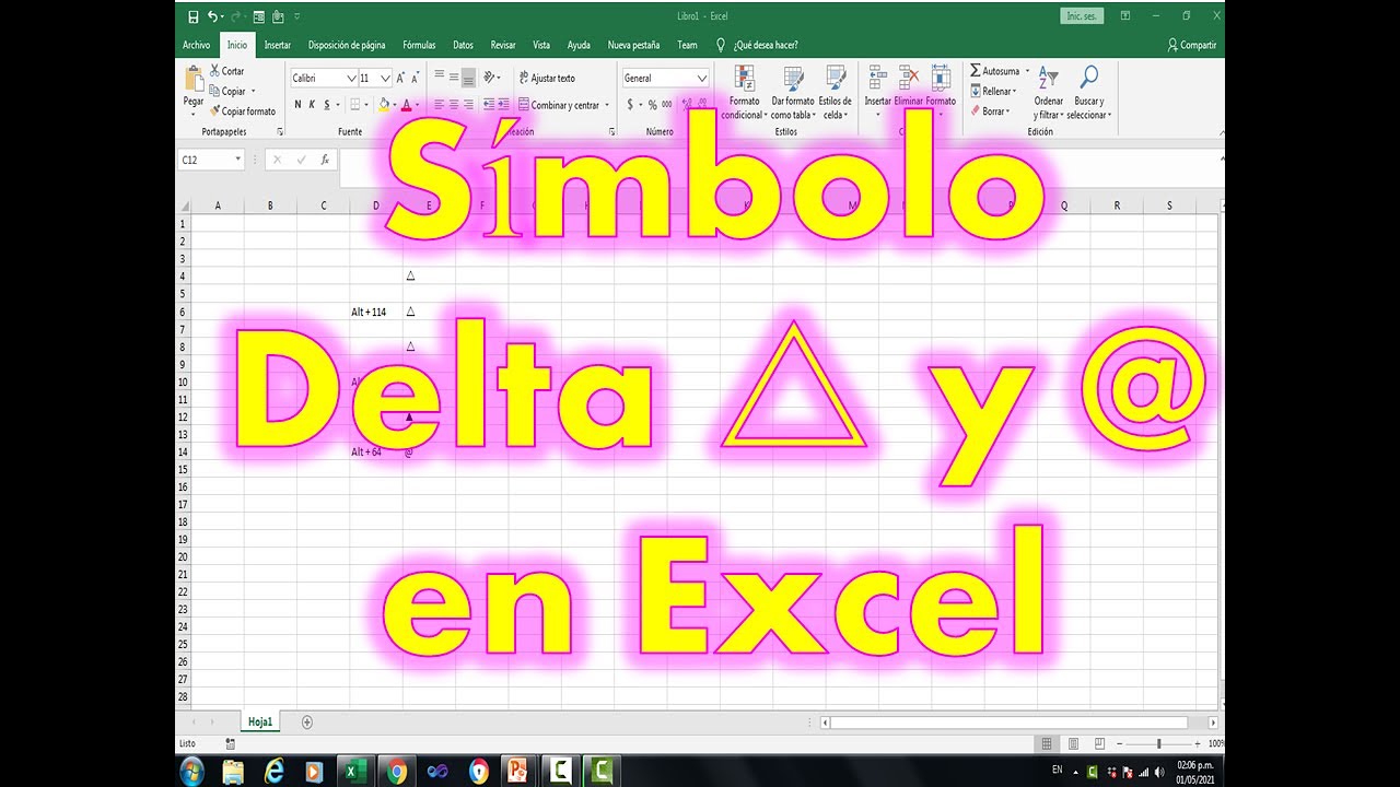 Como poner simbolo delta y arroba en excel - YouTube