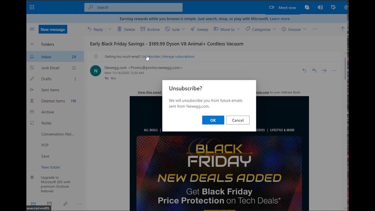 Unsubscribe Newsletters Email Groups in Hotmail/Outlook for PC browser ...