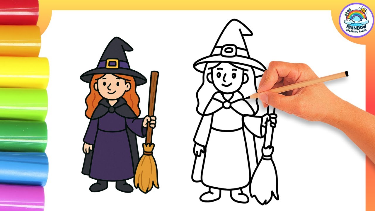 Easy Witch Drawing🧙‍♀️🎃 Step-by-Step for Kids || Learn How to Draw a ...
