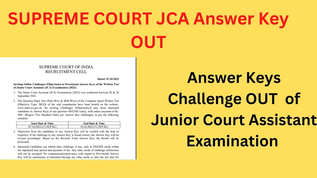 #sci_jca_answerkey #scijca #sci_jca_cuttoff supreme court jca answer key out 2022 jca answer key ...