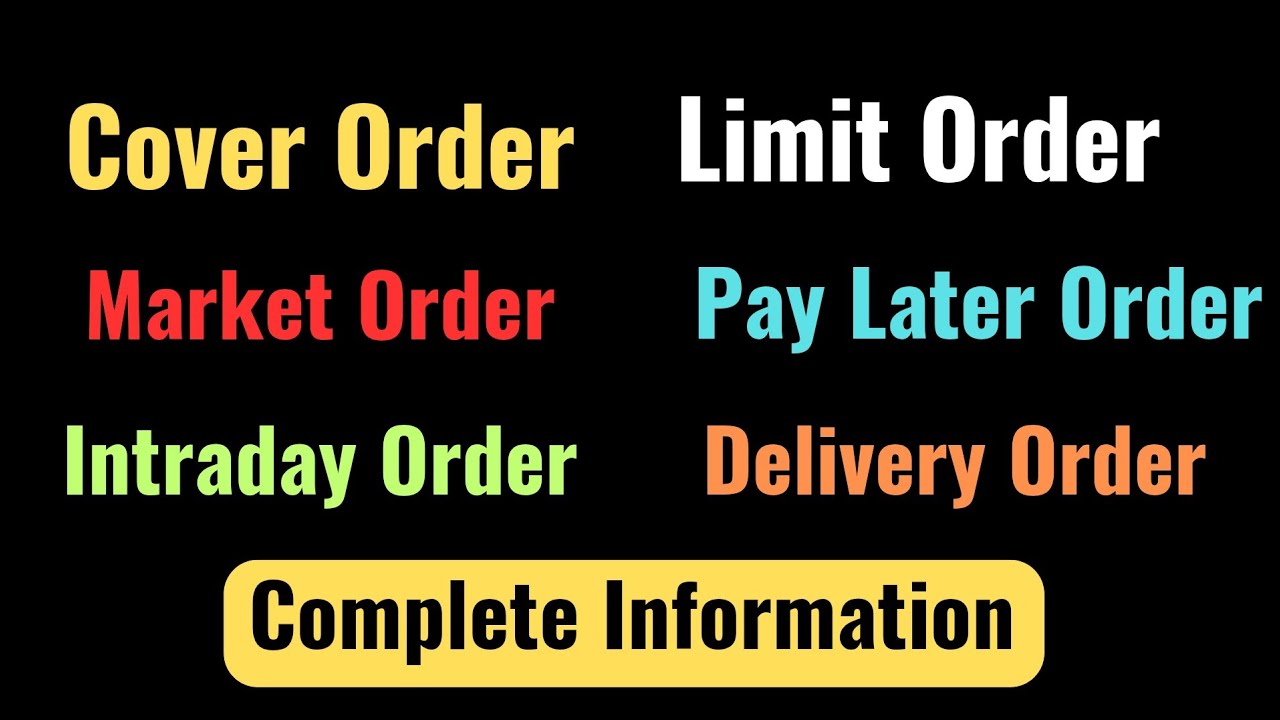 Cover Order | Market Order | Limit Order | Intraday & Delivery Order ...