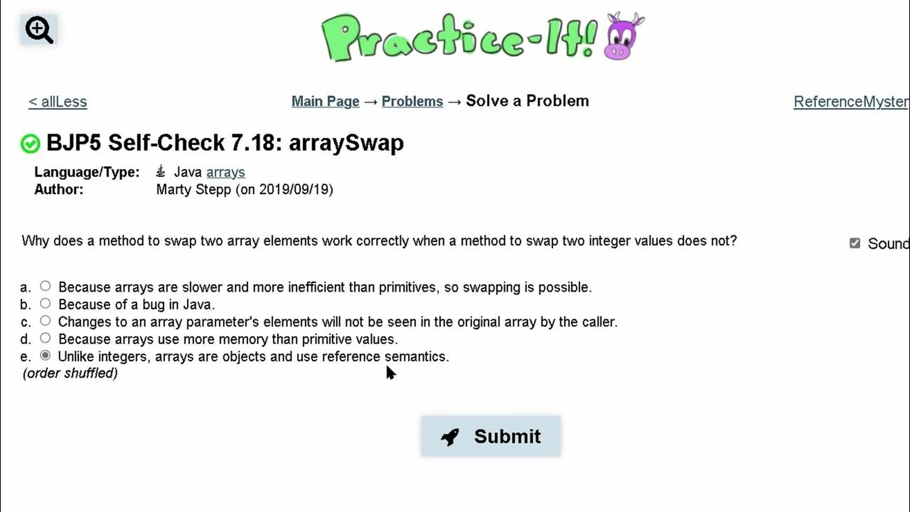 Java Practice It | Self-Check 7.18: arraySwap | arrays, syntax, array basics - YouTube