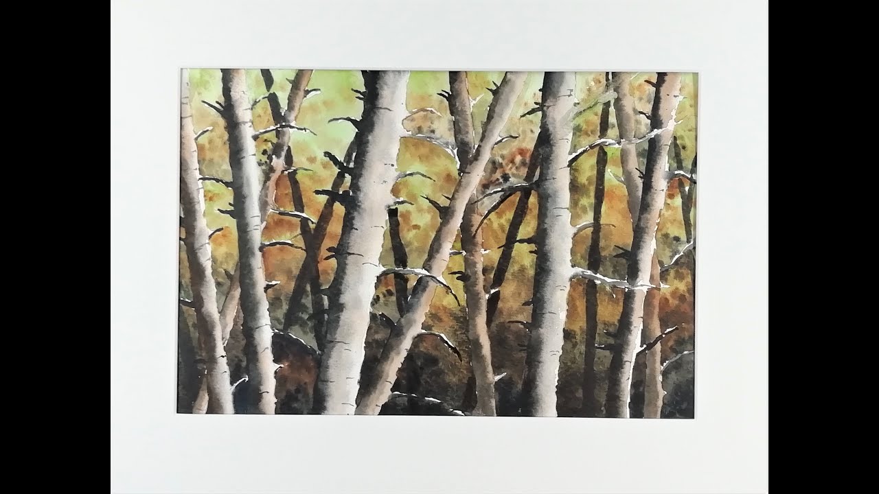 Watercolour trees using negative space - YouTube