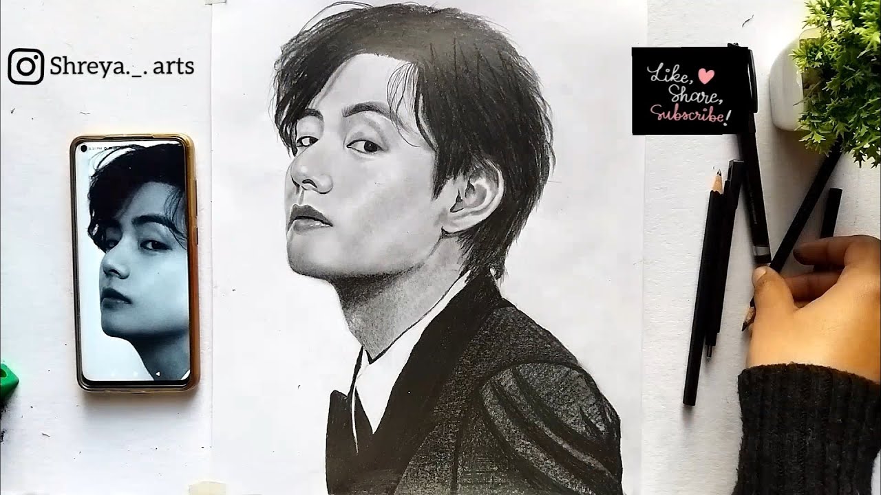 BTS || Kim Tae-hyung V 김태형 Sketch || Bangtan Sonyeondan || how to draw ...
