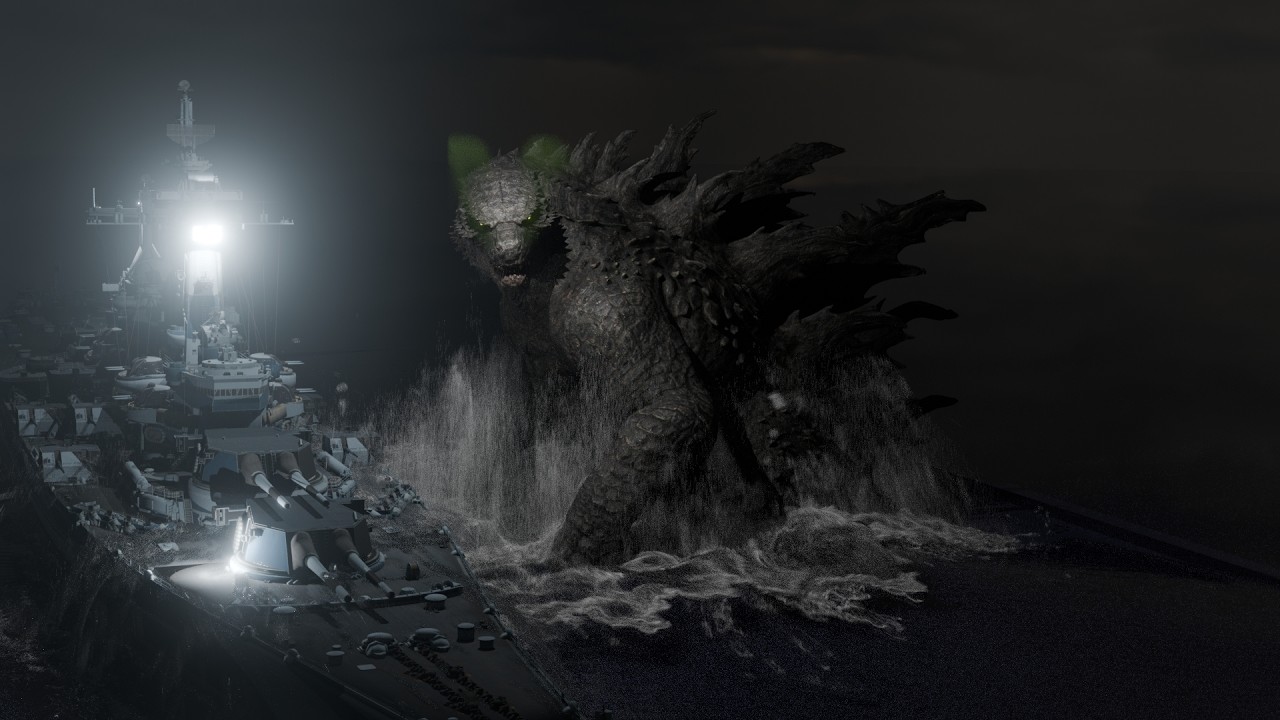 GODZILLA ATTACKS BATTLESHIP (Blender animation with Flip Fluids ...