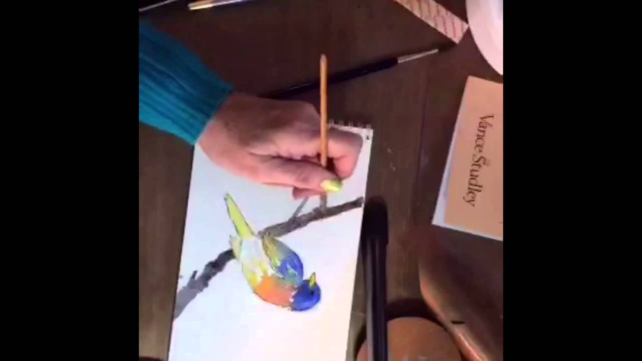 Ink and Watercolor Painting of Bluebird on Branch Periscope Video - YouTube