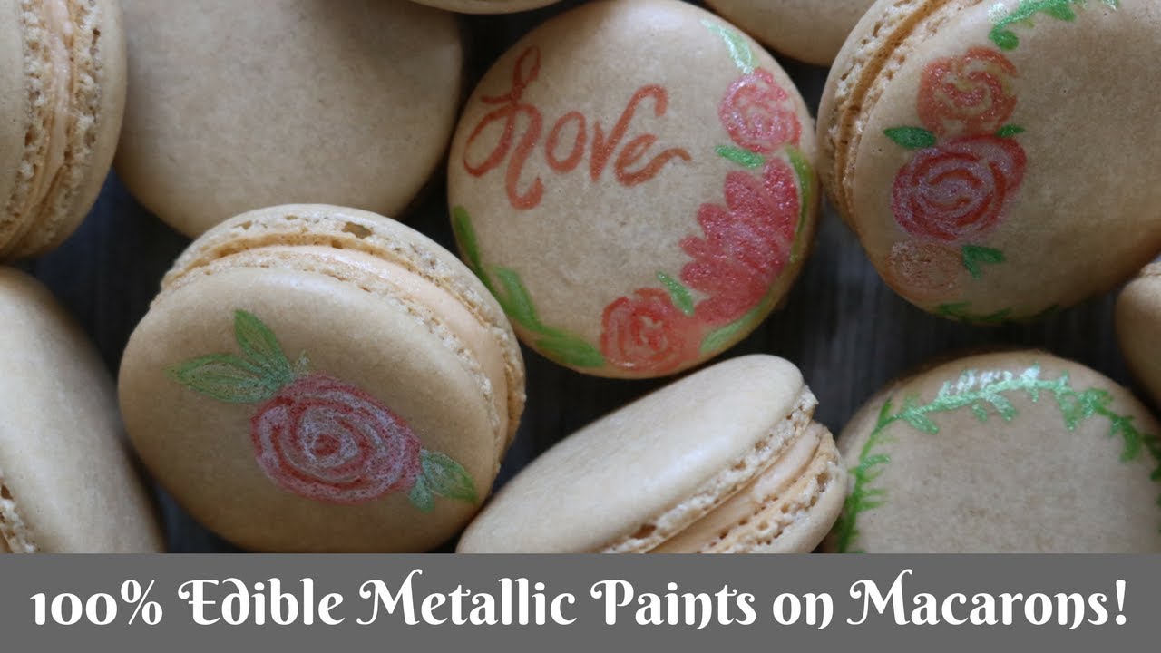 100% Edible Metallic Food Paint by Rainbow Dust on Macarons! - YouTube