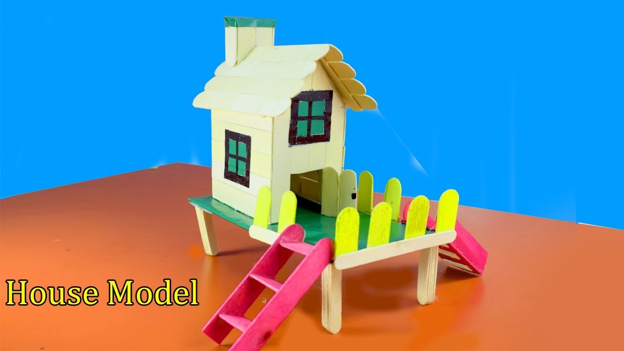 DIY Handmade Mini House Model With Ice Cream OR Popsicle Sticks - YouTube