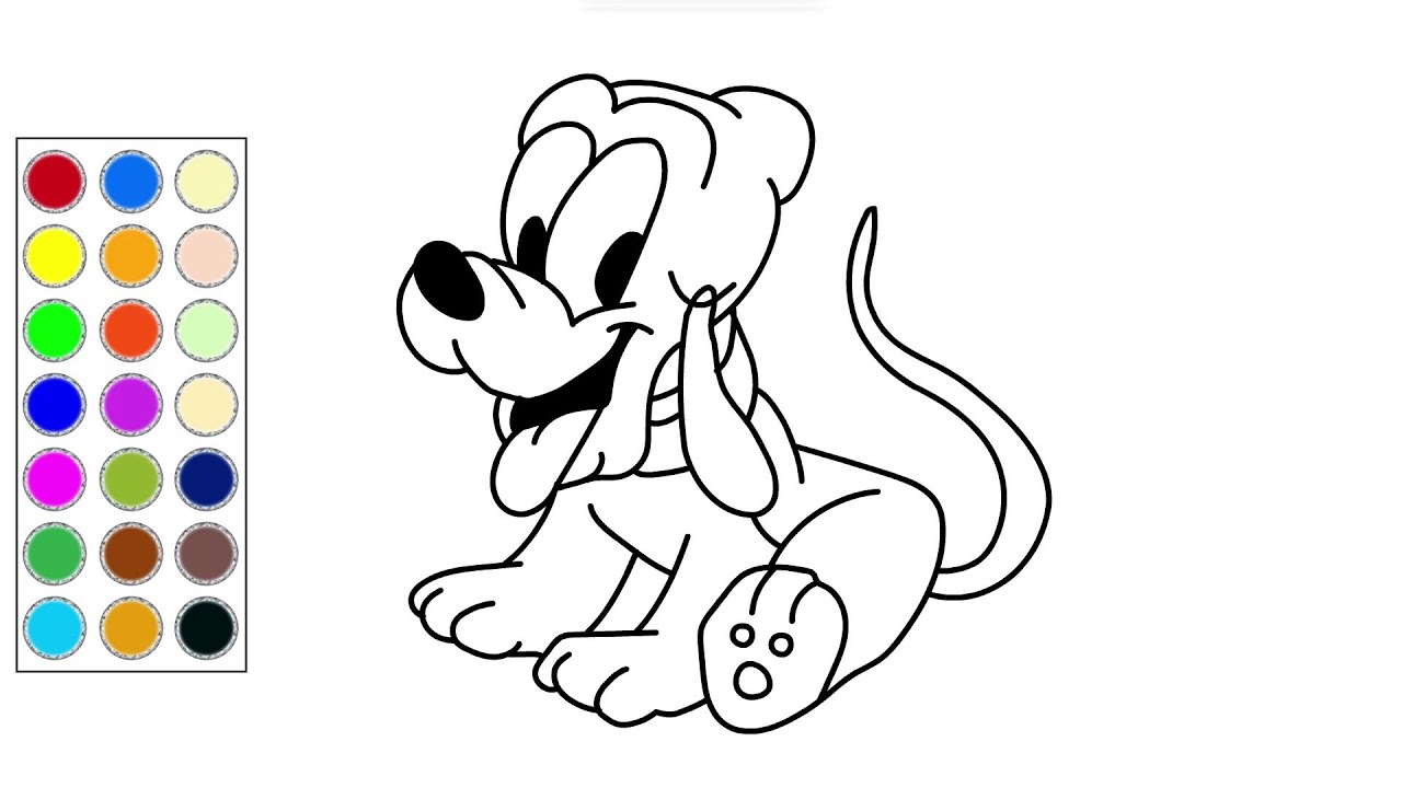como dibujar y colorear a pluto bebe de mickey mouse, dibujos para niños 🐕🐶 - YouTube