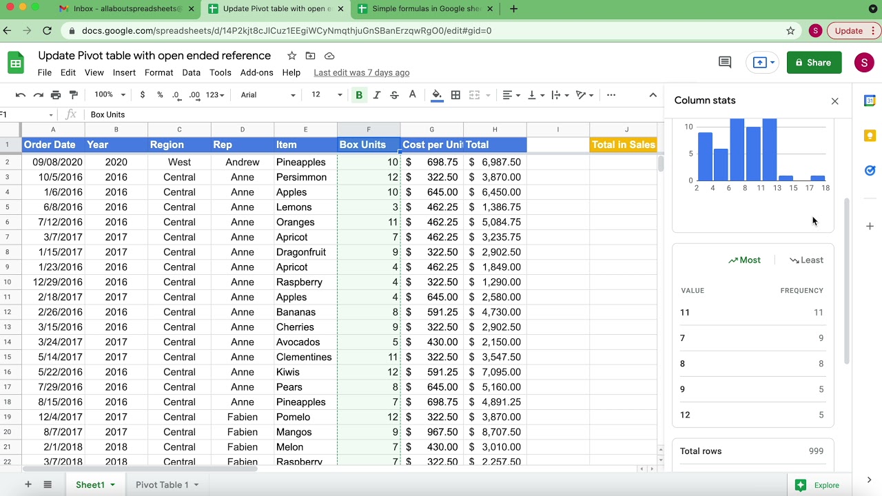 Column stats in Google Sheets - YouTube