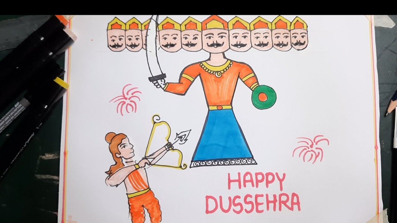 How to draw Ravan step by step / Easy Ravan Drawing / Dussehra Drawing ...