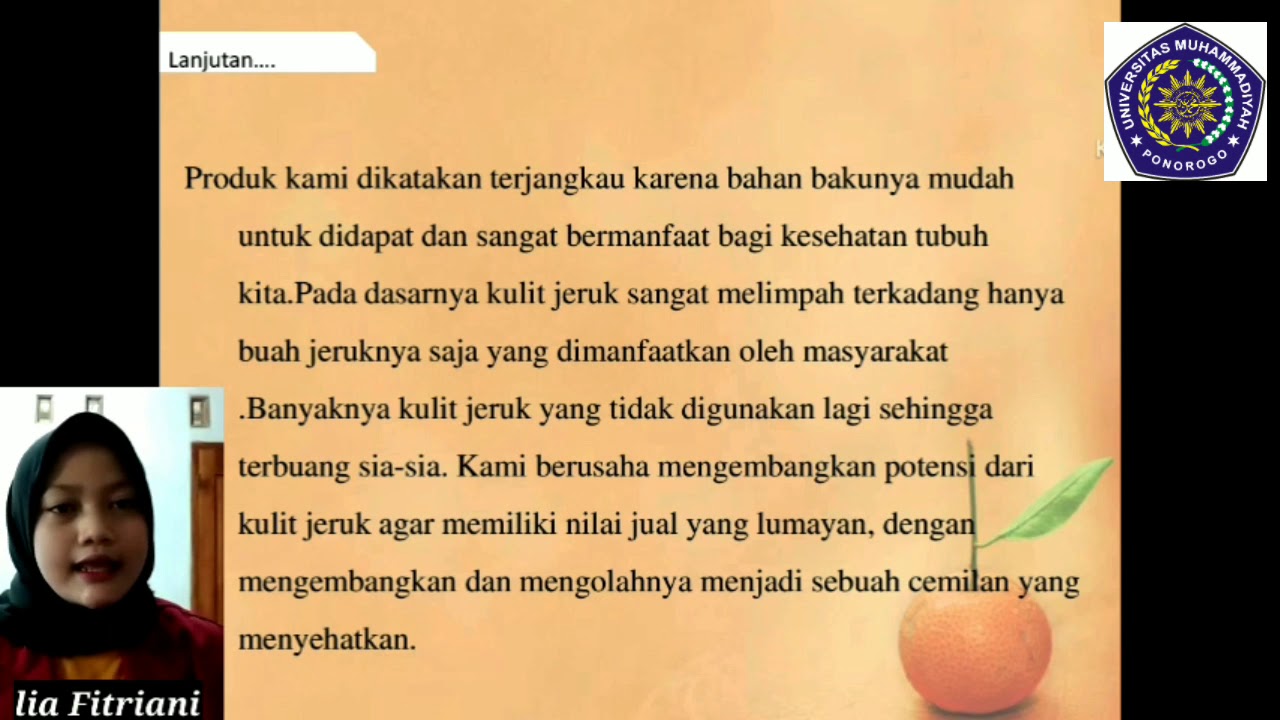 PRESENTASI PROPOSAL IDE BISNIS "Kue Kulit Jeruk Camilan Sehat" - YouTube