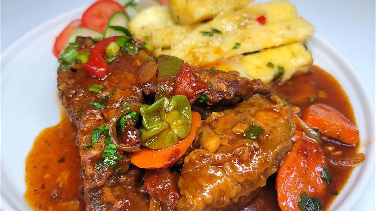 stewed fish with boiled & fried cassava/yuca | recipe - YouTube