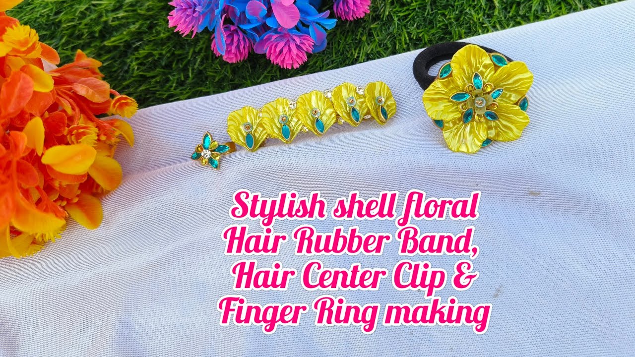 stylish Hair centre Clip, Rubber Band & finger ring making with shells ...