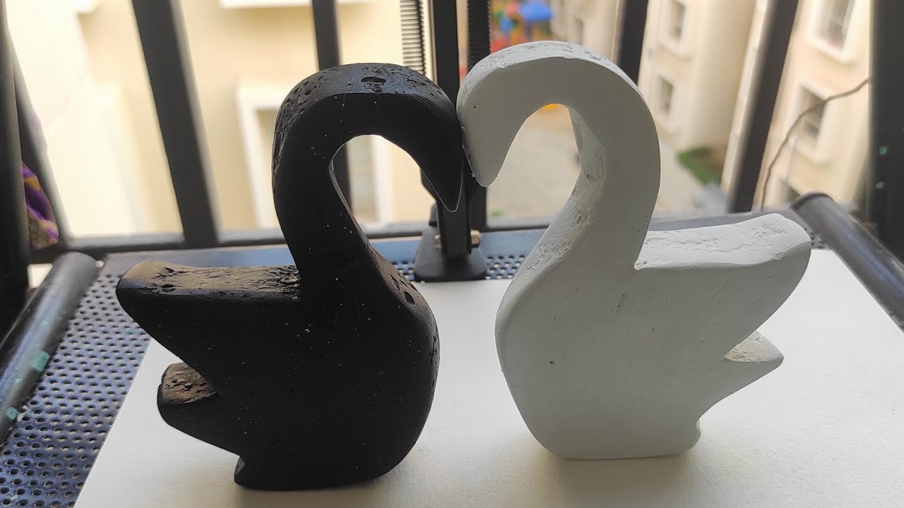 How to make unique swan couple /white cement craft ideas for diwali ...