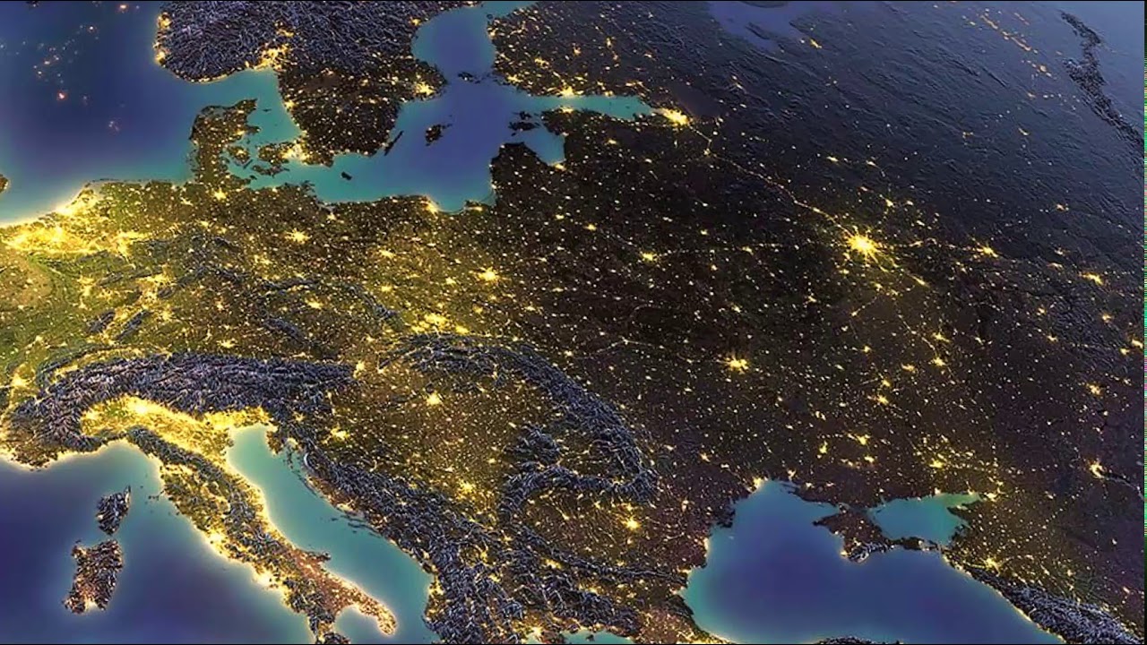 Flying over a night picture of Europe - YouTube