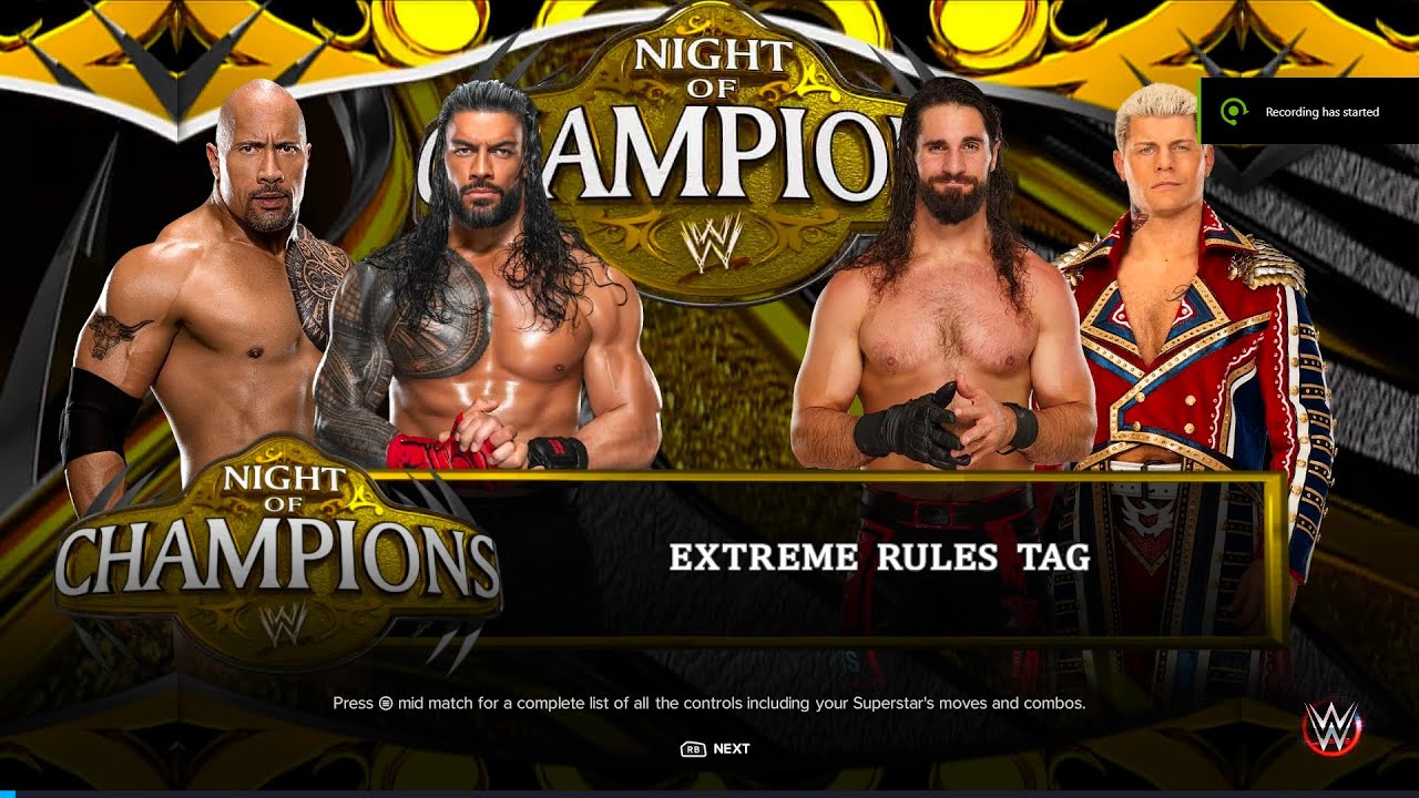 The Rock & Roman Reigns VS Cody Rhodes & Seth Rollins Extreme Rules Match - WWE 2K23 Gameplay ...