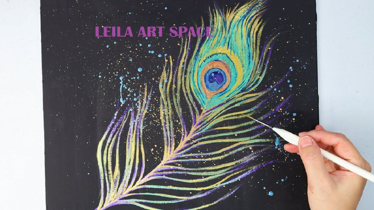 Peacock feather painting, How to paint simple peacock feather - YouTube