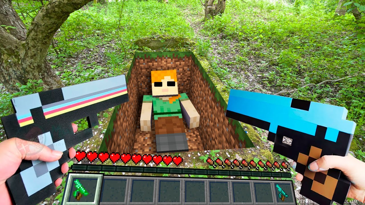 Minecraft in Real Life POV ALEX GRAVE GUN BATTLE in Realistic Minecraft ...