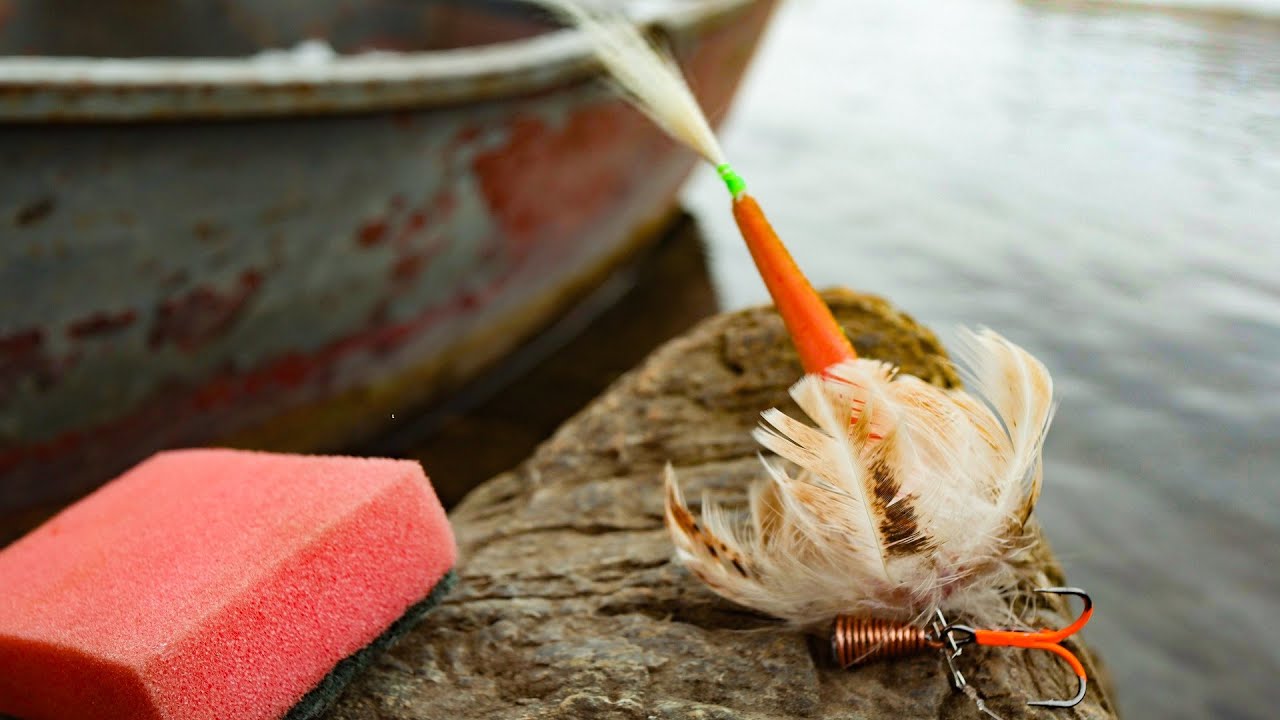 Tying a Big fly for pike from a sponge and feathers | diy fishing lure ...