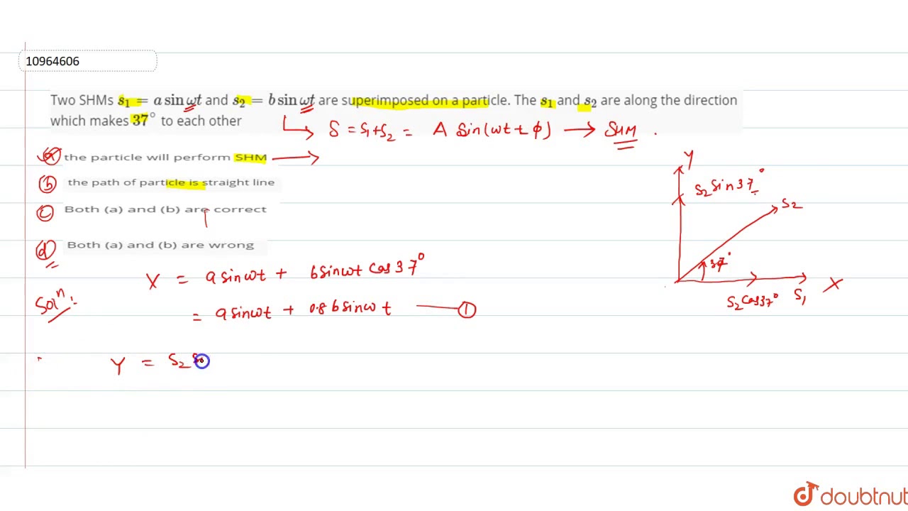 Two SHMs `s_(1) = a sin omega t` and `s_(2) = b sin omega t` are ...