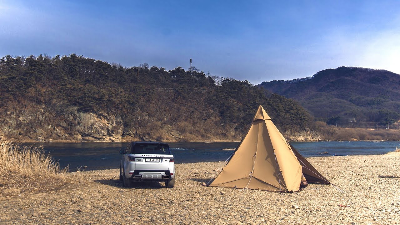 비내섬 겨울캠핑 With 랜드로버 영하 11도에서 화목난로 티피텐트로 노지캠핑을 하러 왔는데 레인지로버 스포츠