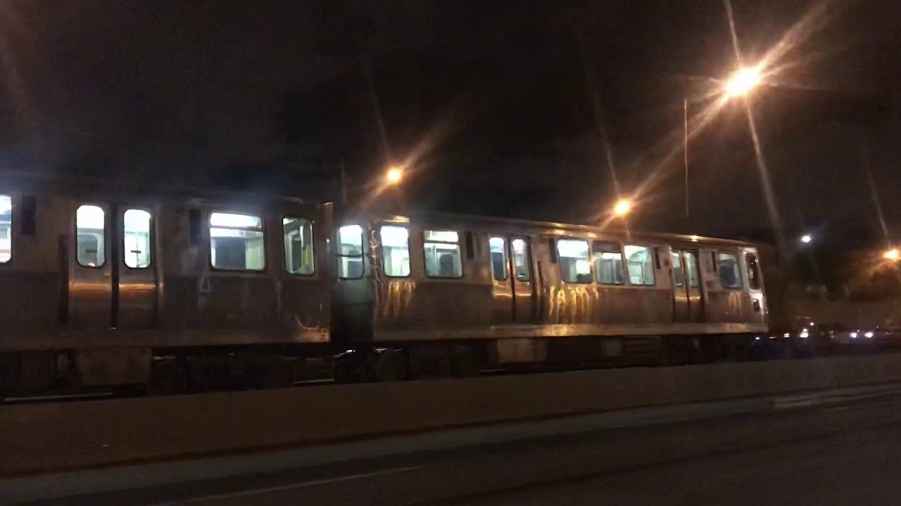 CTA Blue Line train inbound on the Kennedy Expressway at night in ...