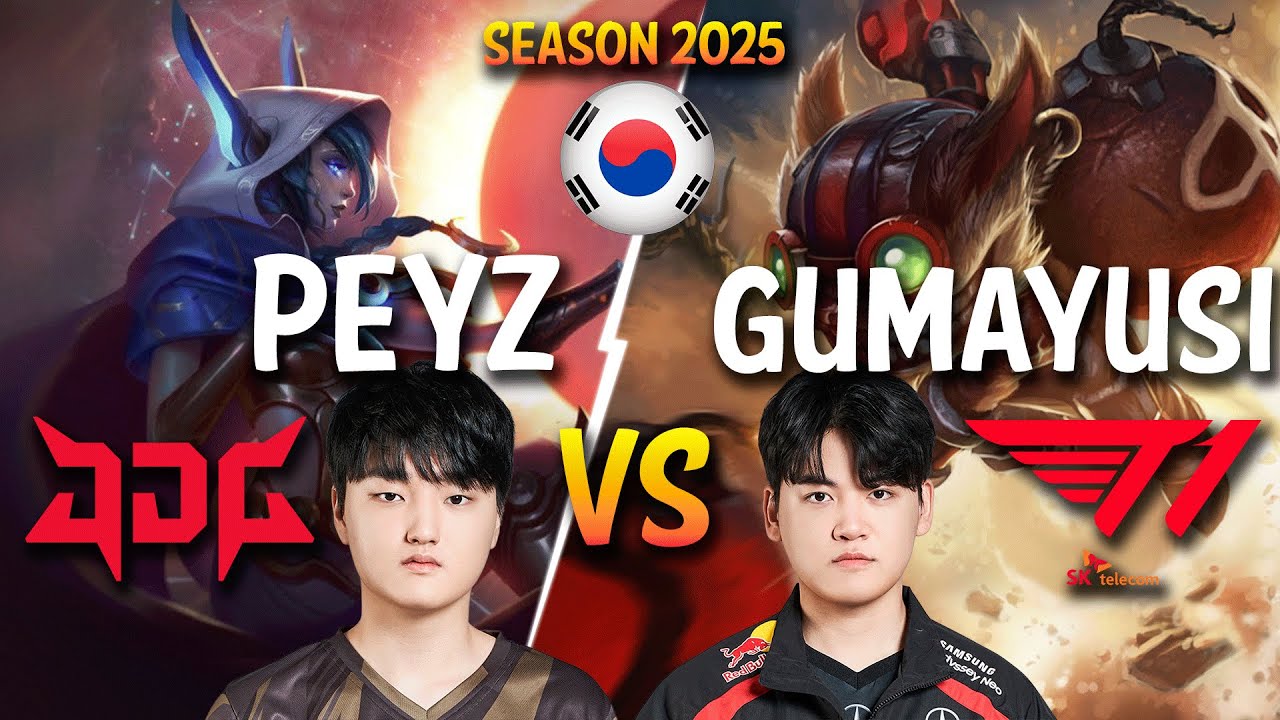 JDG Peyz vs T1 Gumayusi - Peyz XAYAH ADC vs Gumayusi ZIGGS - Patch 15.2 Ranked | lolrec - YouTube