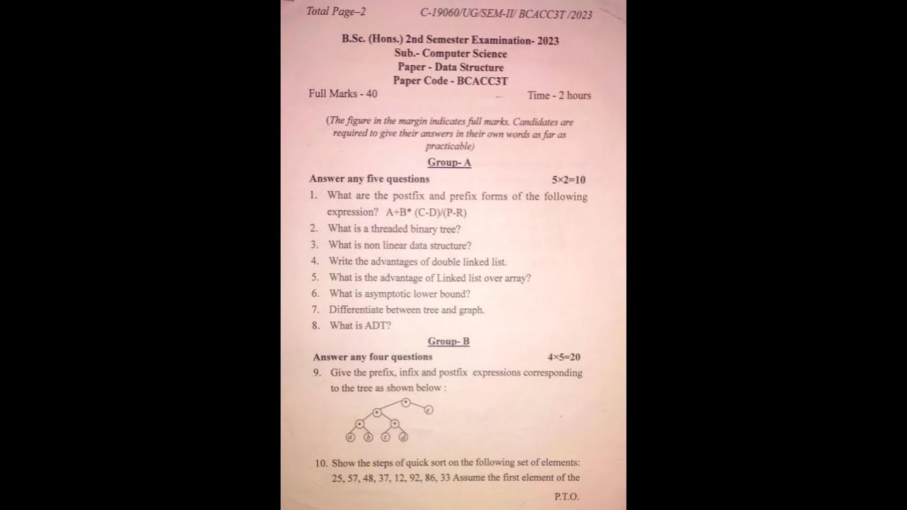 Data Structure Question| BCA Exam Paper| #bca #exam #viralvideo # ...