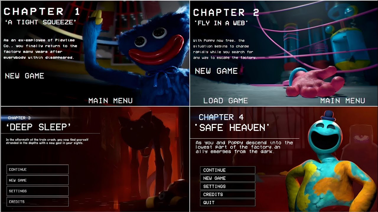 ALL MAIN MENU | POPPY PLAYTIME CHAPTER 1, 2, 3, 4 - YouTube