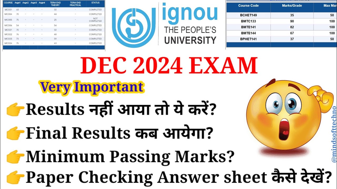 Ignou Dec 2024 Exam Result Update 🔥 Passing Marks, Paper Checking ...