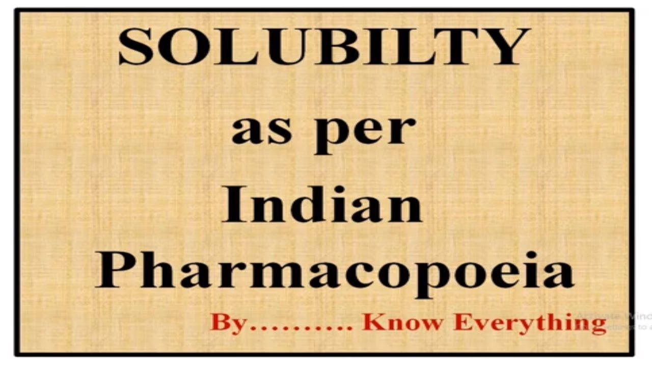 Analytical Chemistry: Solubility as per Indian Pharmacopoeia - YouTube